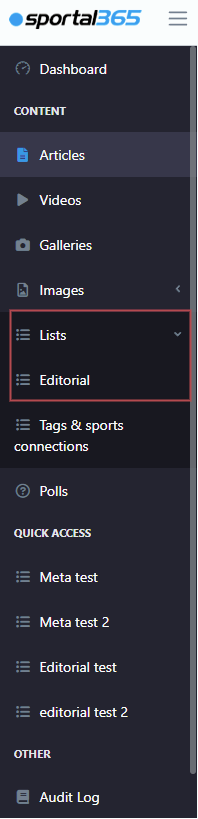 How to create a Tags & Sports connections lists